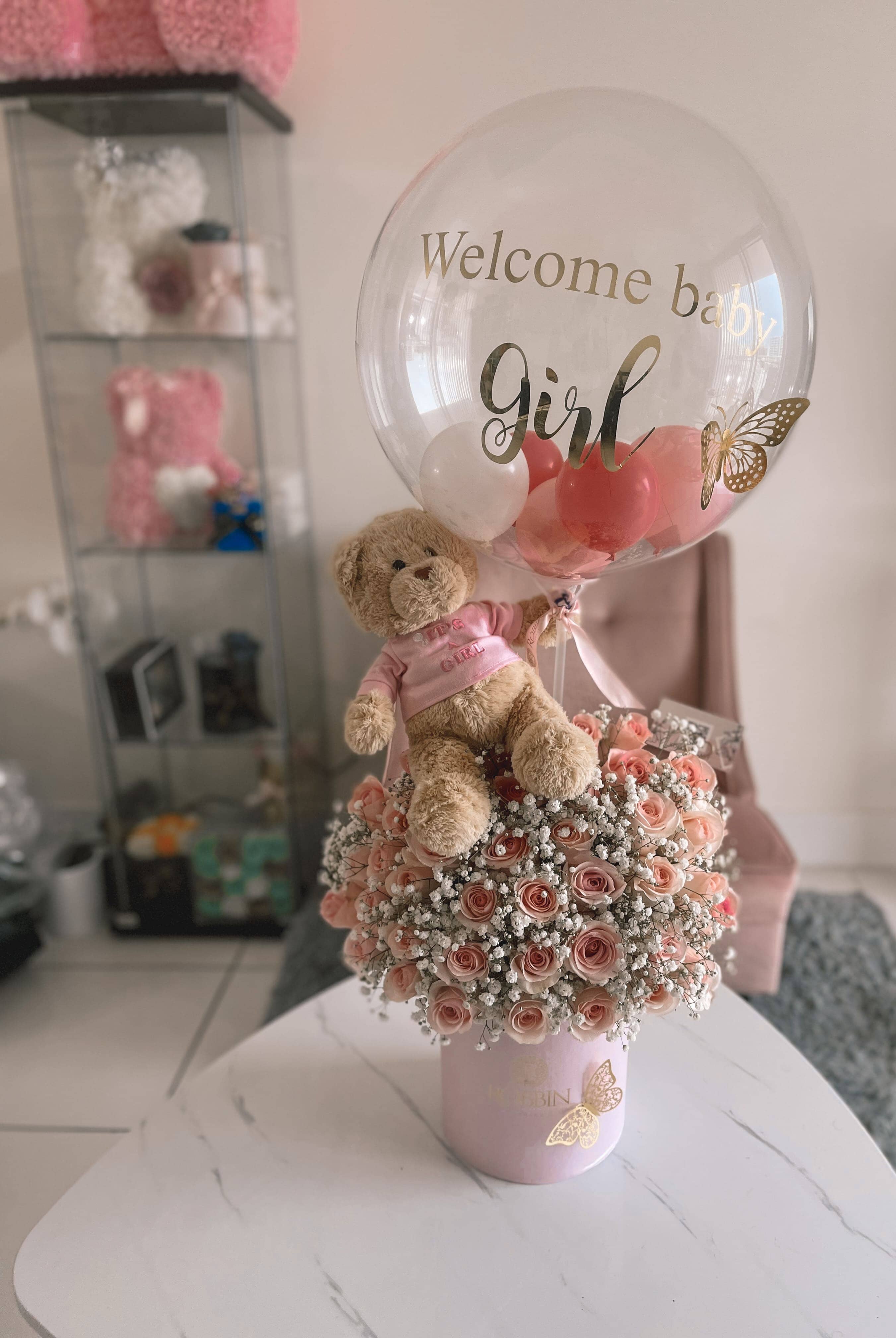 Welcome Baby Fresh Roses Flowers and Hot Air Balloon Miami Florida ...